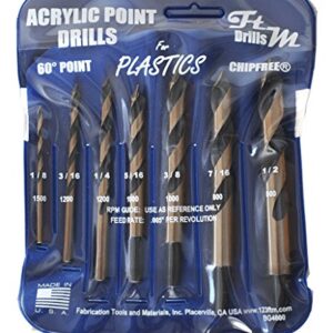 Drill Bits for Plastic (Acrylic, plexiglass, ABS, lexan, Polycarbonate, PVC) Norseman 7pc Acrylic Point Drill Set in Vinyl Pouch. Includes 1/8", 3/16", 1/4", 5/16", 3/8", 7/16", and 1/2" Part BG4600