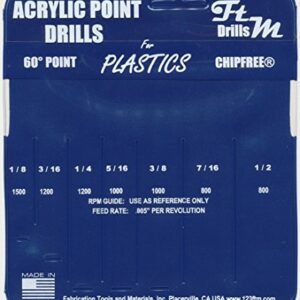 Drill Bits for Plastic (Acrylic, plexiglass, ABS, lexan, Polycarbonate, PVC) Norseman 7pc Acrylic Point Drill Set in Vinyl Pouch. Includes 1/8", 3/16", 1/4", 5/16", 3/8", 7/16", and 1/2" Part BG4600