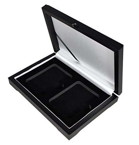 Guardhouse Wood Display Box for NGC/PCGS/Premier/Little Bear Elite Coins in Certified or Certified Style Holders/Slabs (Two Coin, Matte Black Finish)