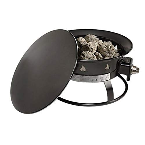 Heininger 5995 58,000 BTU Portable Propane Outdoor Fire Pit with 5996 Black Fire Pit Cover with Carrying Handle