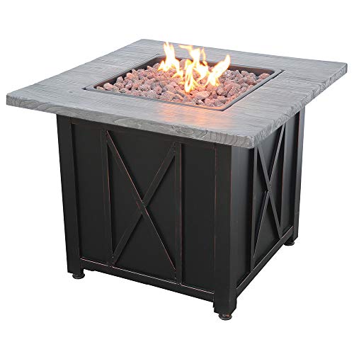 Endless Summer, 30" Square Outdoor Propane Fire Pit with Wood Grain Printed Mantel