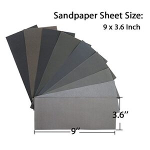 45Pcs Wet Dry Sandpaper, 400/600/ 800/1000/ 1200/1500/ 2000/2500/ 3000 Grit Assorted Sanding Sheets for Automotive Polishing, Metal Sanding, Wood Furniture Finishing, 9 x 3.6 Inch by BAISDY