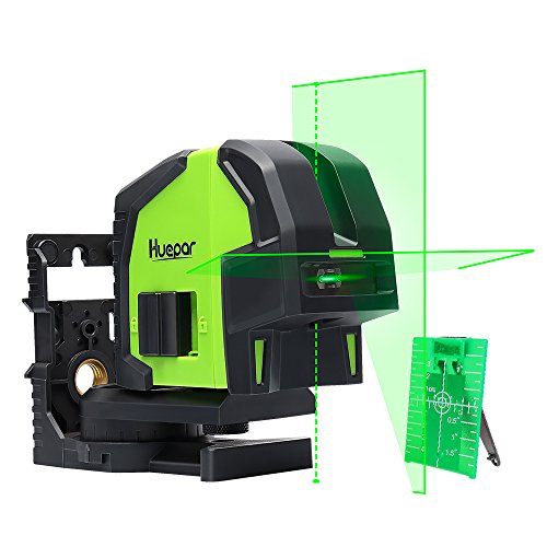 Cross Line Laser Level with 2 Plumb Dots- Huepar 8211G Professional Green Laser Beam Fan Angle of 130° Selectable Vertical & Horizontal Lines, Multi-Use Self-Leveling Alignment Laser Level