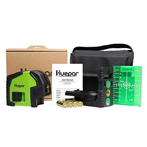 Cross Line Laser Level with 2 Plumb Dots- Huepar 8211G Professional Green Laser Beam Fan Angle of 130° Selectable Vertical & Horizontal Lines, Multi-Use Self-Leveling Alignment Laser Level