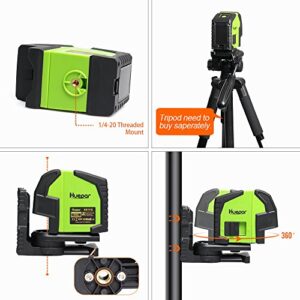 Cross Line Laser Level with 2 Plumb Dots- Huepar 8211G Professional Green Laser Beam Fan Angle of 130° Selectable Vertical & Horizontal Lines, Multi-Use Self-Leveling Alignment Laser Level