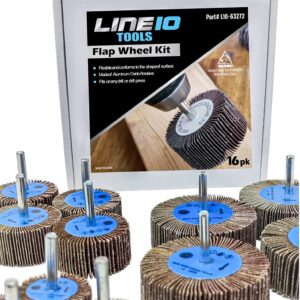 LINE10 Tools 40pk Flap Sanding Wheels Kit fits Drill and Die Grinder for Wood and Metal (16)