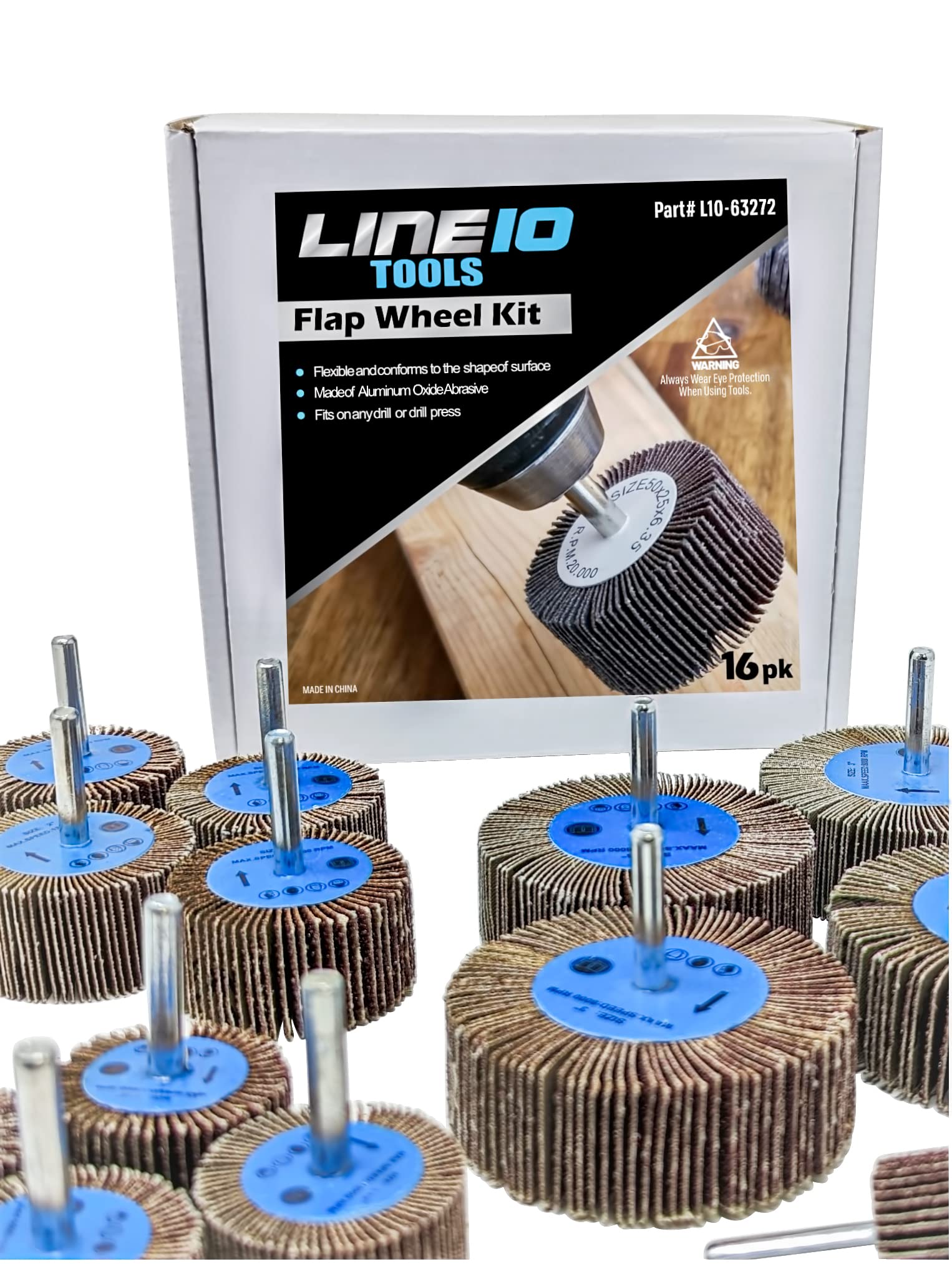 LINE10 Tools 40pk Flap Sanding Wheels Kit fits Drill and Die Grinder for Wood and Metal (16)