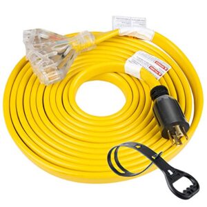 25 feet heavy duty generator adapter extension cord,generator locking cord,nema l14-30p to four 5-20r, 4 prong 10 gauge flat generator cable,125/250v 30amp 7500 watts yodotek