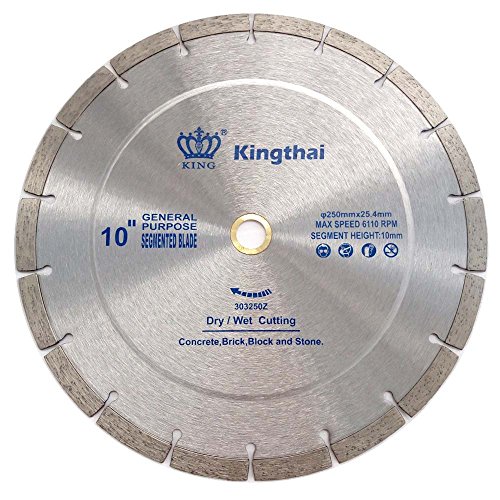 Kingthai 10 Inch Wet Dry Segmented Cutting Concrete Diamond Saw Blade for Masonry with 25.4mm Arbor