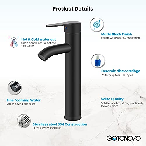 Bathroom Vessel Sink Faucet Single Handle Matte Black Lavatory Vanity Mixer Tap Single Hole Morden Tall Bathroom Faucet