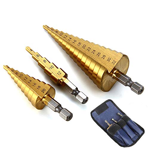 3pcs 4-12/20/32mm Step Drill Bits High Speed Steel Cone Titanium Coated Tool Sets Hole Metal Cutter