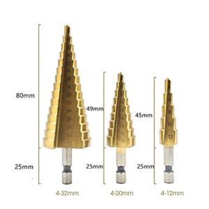 3pcs 4-12/20/32mm Step Drill Bits High Speed Steel Cone Titanium Coated Tool Sets Hole Metal Cutter