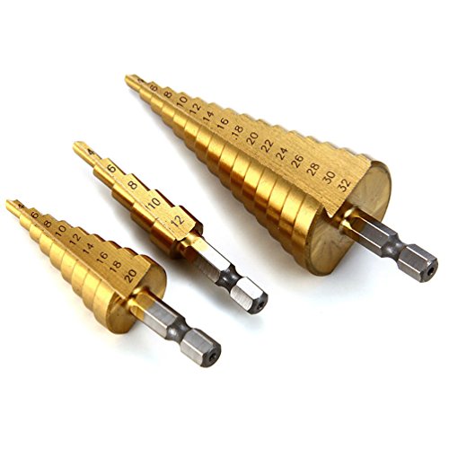 3pcs 4-12/20/32mm Step Drill Bits High Speed Steel Cone Titanium Coated Tool Sets Hole Metal Cutter