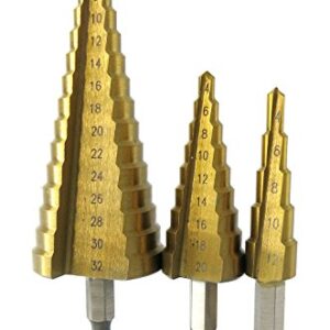 3pcs 4-12/20/32mm Step Drill Bits High Speed Steel Cone Titanium Coated Tool Sets Hole Metal Cutter