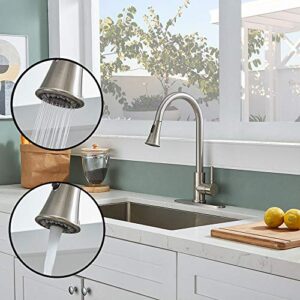 KINGO HOME Modern Commercial High Arc Stainless Steel Single Lever Handle Pull Down Sprayer Brushed Nickel Kitchen Faucet, Kitchen Sink Faucet with Deck Plate