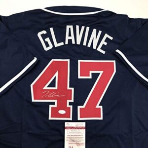 autographed/signed tom glavine atlanta blue baseball jersey jsa coa