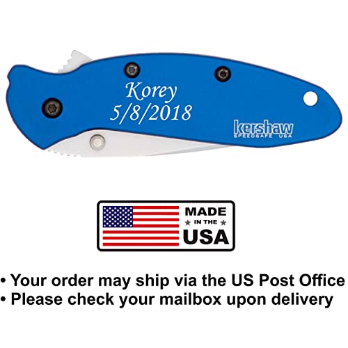 Palmetto Wood Shop Personalized Engraving on 1620NB Scallion Pocket Knife, Aluminum Navy Blue Handle