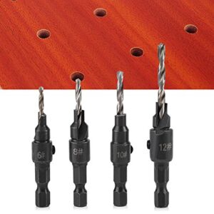 4 Pieces Hex Shank HSS Drill Bits Set Screw Reaming Drill #6#10#13#16 Countersink Drill Bit for Woodworking Tool