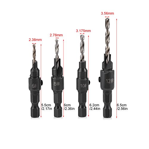 4 Pieces Hex Shank HSS Drill Bits Set Screw Reaming Drill #6#10#13#16 Countersink Drill Bit for Woodworking Tool