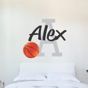 custom name basketball personalized wall decal - boys girls personalized name basketball sports wall sticker - custom name sign - custom name stencil monogram - wall decor