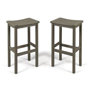 christopher knight home caribbean outdoor 30" acacia wood barstools, 2-pcs set, grey finish