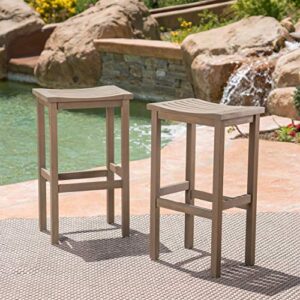 Christopher Knight Home Caribbean Outdoor 30" Acacia Wood Barstools, 2-Pcs Set, Grey Finish