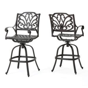 christopher knight home alfresco outdoor bronze finished cast aluminum barstools, 2-pcs set, bronze