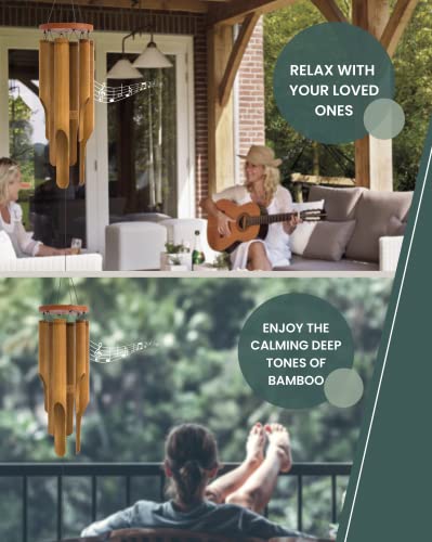 Nalulu Classic Bamboo Wind Chimes - Outdoor Wood Wooden Windchimes, Small Medium Large, Handcrafted with Calming Deep Tones, Ideal Home Decor or Gift for Any Occasion (Small)