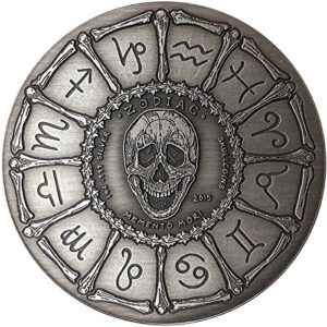 SkullCoins VIRGO - 2015 Memento Mori Zodiac Series #8 - 1 Oz Antique Finish Silver Round - Low Mintage of Only 500 Pieces