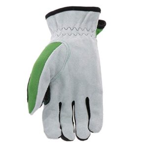 John Deere Men's Split Cowhide Leather Palm Gloves, Cut Resistant, Keystone Thumb, Flexible Fit, Green/Black, 2X-Large (JD00035-2XL)