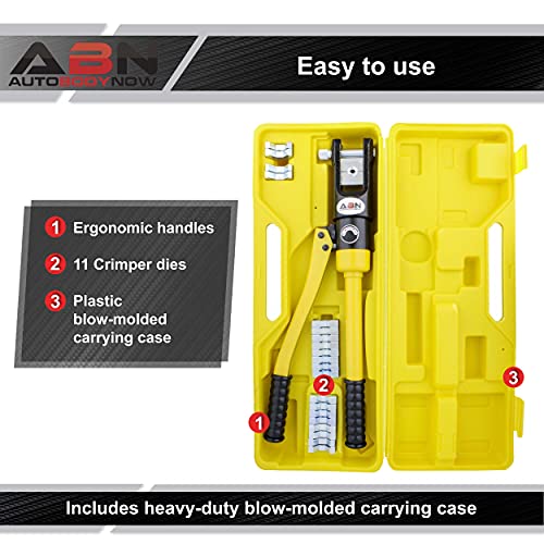 ABN Hydraulic Crimper Cable Crimping Tool & 11 Crimper Dies, 16 Ton – Battery Cable Crimper Cable Crimper Lug Crimper