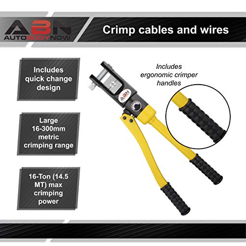 ABN Hydraulic Crimper Cable Crimping Tool & 11 Crimper Dies, 16 Ton – Battery Cable Crimper Cable Crimper Lug Crimper