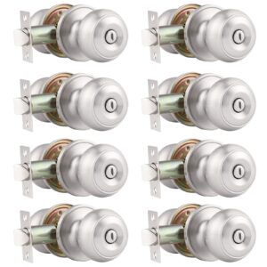 probrico 8 pack interior privacy door knobs keyless door lock lockset round doorknobs in satin nickel door locks for bedrooms and bathrooms adjustable latch backset