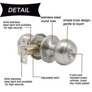 Probrico 8 Pack Interior Privacy Door Knobs Keyless Door Lock Lockset Round Doorknobs in Satin Nickel Door Locks for Bedrooms and Bathrooms Adjustable Latch Backset