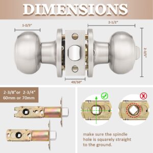 Probrico 8 Pack Interior Privacy Door Knobs Keyless Door Lock Lockset Round Doorknobs in Satin Nickel Door Locks for Bedrooms and Bathrooms Adjustable Latch Backset