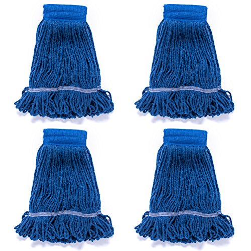 QIPENG 4 Pack 18" Commercial Mop Heads Wet Saddle Mop Head Refill, 24 oz Heavy Duty Looped-End Cotton/Synthetic, Large Size, for Home and Industrial Use, Blue