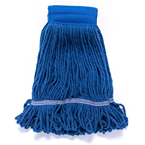 QIPENG 4 Pack 18" Commercial Mop Heads Wet Saddle Mop Head Refill, 24 oz Heavy Duty Looped-End Cotton/Synthetic, Large Size, for Home and Industrial Use, Blue