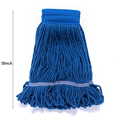 QIPENG 4 Pack 18" Commercial Mop Heads Wet Saddle Mop Head Refill, 24 oz Heavy Duty Looped-End Cotton/Synthetic, Large Size, for Home and Industrial Use, Blue