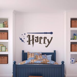 wizard name wall decal - custom name wall decal - boys name decal - personalized name wall decal nursery decal - boys room decal - wand decal