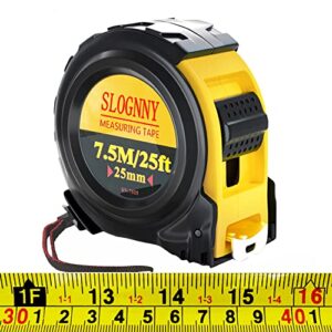 25ft tape measure,slognny self-locking measuring tape with rubber covered case,professional measurement tape with inch and metric