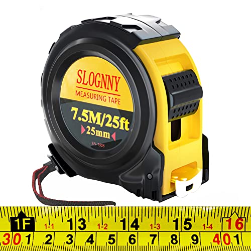 25FT Tape Measure,SLOGNNY Self-Locking Measuring Tape with Rubber Covered Case,Professional Measurement Tape with Inch and Metric