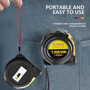 25FT Tape Measure,SLOGNNY Self-Locking Measuring Tape with Rubber Covered Case,Professional Measurement Tape with Inch and Metric