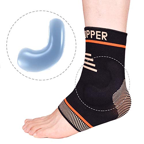 Thx4 Copper Infused Compression Ankle Brace, Silicone Ankle Sleeve Support, Pain Relief from Plantar Fasciitis, Achilles Tendonitis - Reduce Foot Swelling & Prevent Ankle Injuries - (Single)