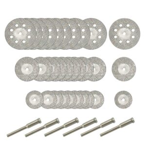 hamineler 30 pcs diamond cutting wheel (25mm/20mm/16mm each 10), diamond coated cutting wheel and 6pcs 3mm mandrel for rotary tool