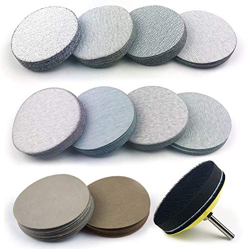 3 Inch Sanding Discs 100 PCS, POLIWELL 60-10000 Grits Hook & Loop Wet Dry Grinding Abrasive 3” Sandpaper +Backing Pad, Soft Foam Buffering Pad for Woodworking Automotive Metal