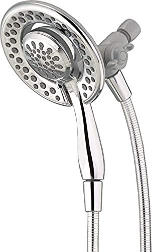 Delta Faucet 4-Setting In2ition 2-in-1 Dual Shower Head with Handheld, Chrome Round Shower Head with Hose, Detachable Shower Head, Hand Held Shower Head, Chrome 75486C