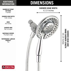 Delta Faucet 4-Setting In2ition 2-in-1 Dual Shower Head with Handheld, Chrome Round Shower Head with Hose, Detachable Shower Head, Hand Held Shower Head, Chrome 75486C