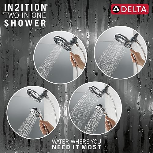 Delta Faucet 4-Setting In2ition 2-in-1 Dual Shower Head with Handheld, Chrome Round Shower Head with Hose, Detachable Shower Head, Hand Held Shower Head, Chrome 75486C