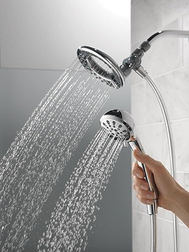 Delta Faucet 4-Setting In2ition 2-in-1 Dual Shower Head with Handheld, Chrome Round Shower Head with Hose, Detachable Shower Head, Hand Held Shower Head, Chrome 75486C