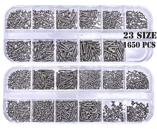 Mini Skater 23 Size Nickel Plating Tiny Eyeglass Screws Sunglass Spectacles Watch Repair Replace Micro Parts Assortment kit,1650PCS